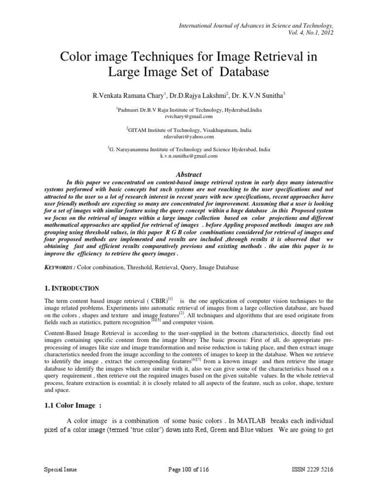 Color Image Techniques For Image Retrieval in Large Image Set of Database | PDF | Information ...