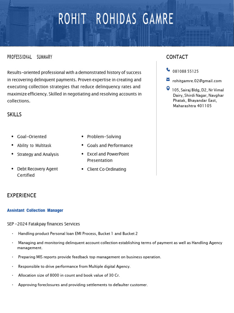 Debt Recovery Specialist Resume | PDF | Loans | Credit Card