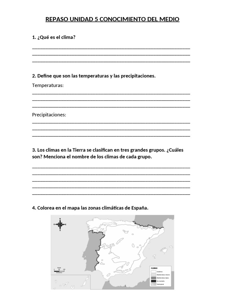 Repaso Unidad 5 Conocimiento Del Medio | PDF | Clima | Climatología