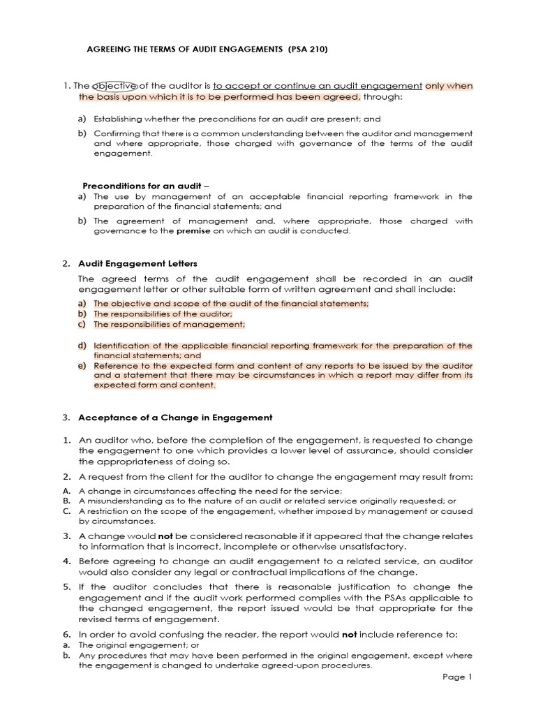 Audit Engagement Terms and Conditions | PDF | Internal Control | Audit