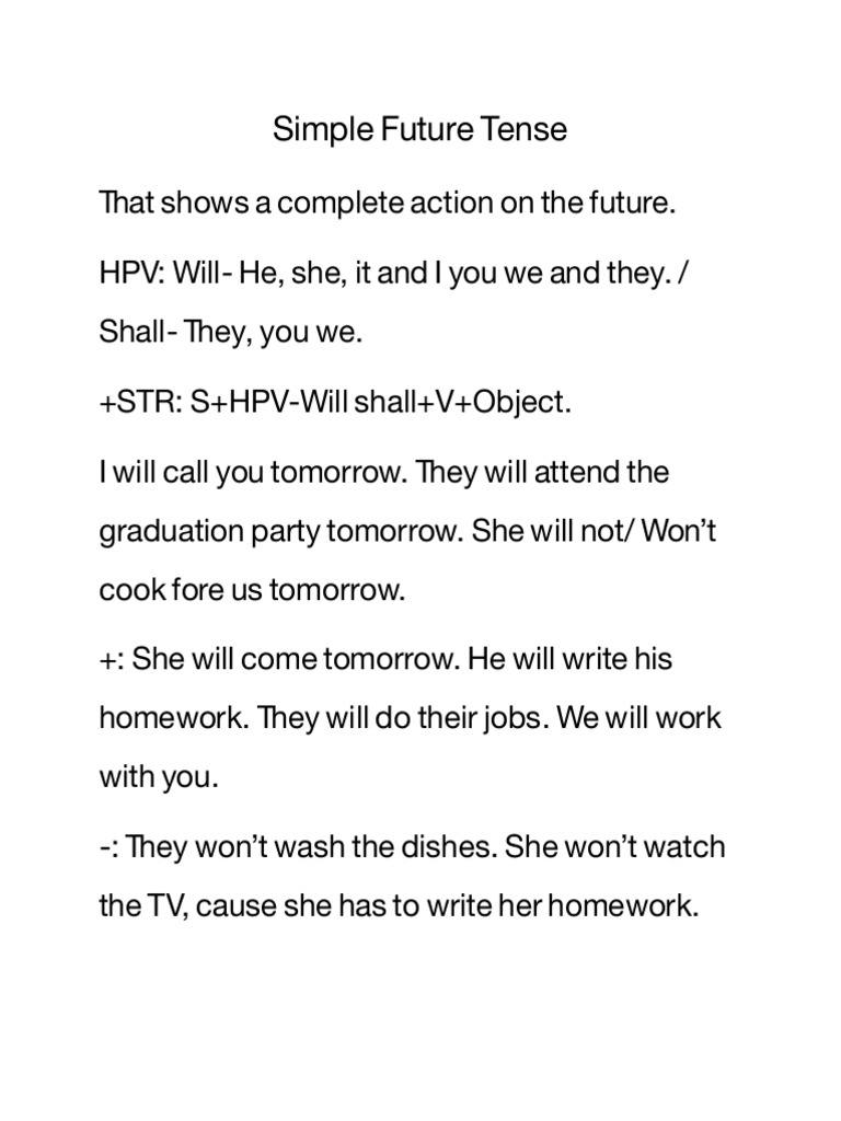 Simple Future Tense | PDF