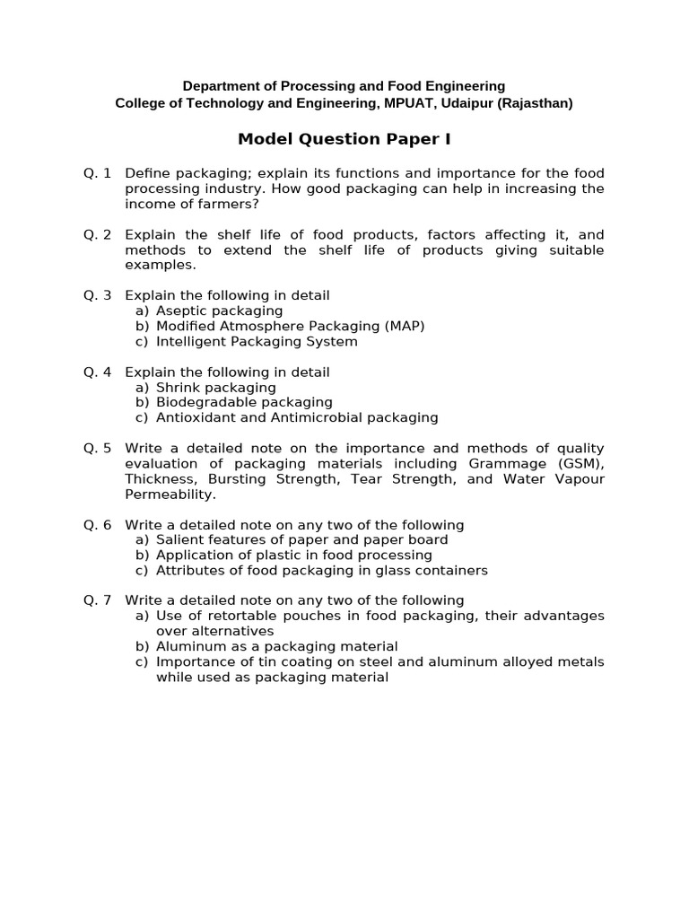 Food Package Model Paper | PDF