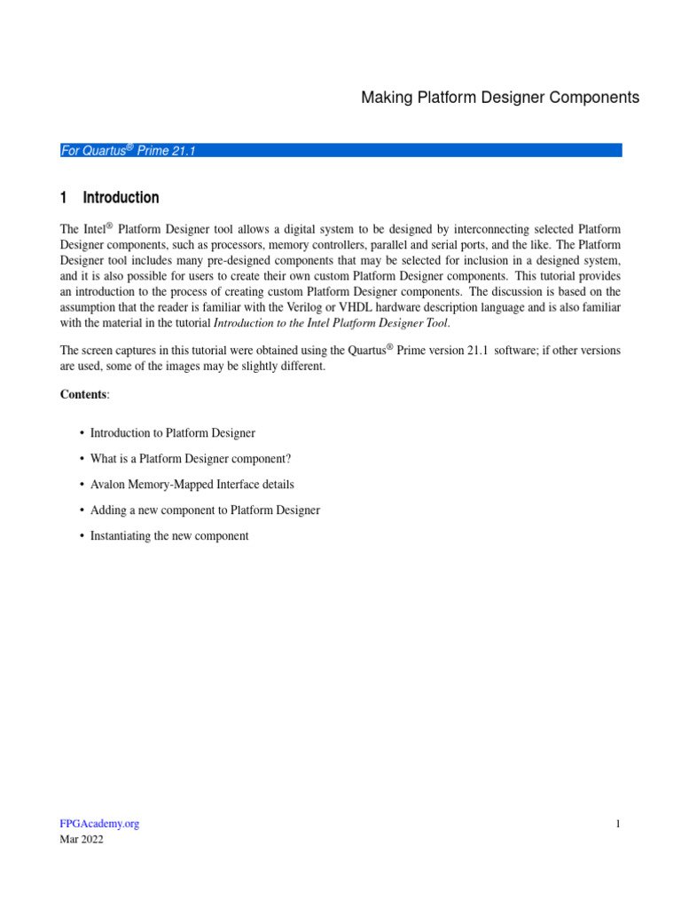 Platform Designer Components | PDF | Field Programmable Gate Array ...