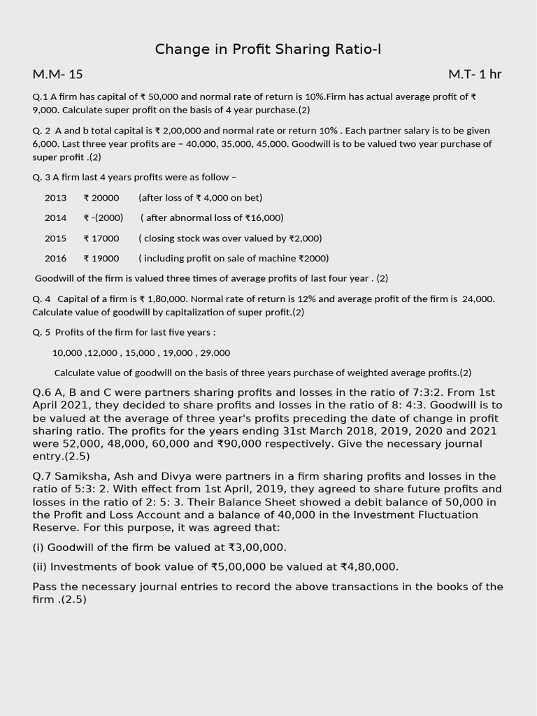 Profit Sharing Ratio Changes and Goodwill Calculations | PDF