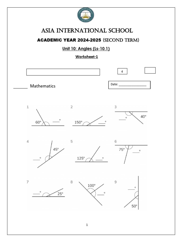 Grade 4 Angles Worksheet with Answers | PDF