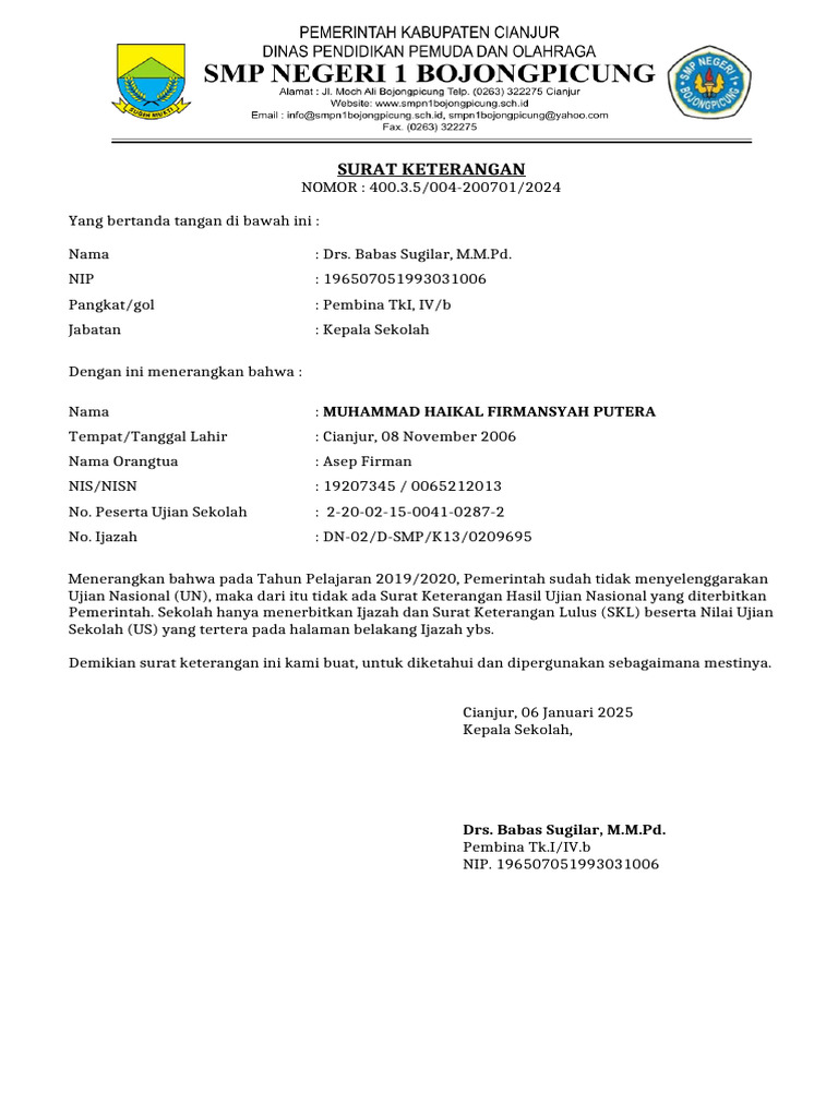 Surat Keterangan Tidak Un Skhun | PDF