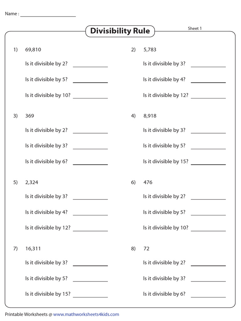 Divisibility Rules Worksheet | PDF