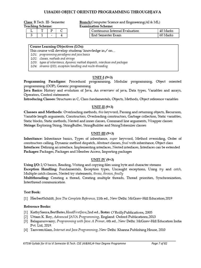 CSM_OOPJ_Theory_Syllabus | PDF | Method (Computer Programming) | Class (Computer Programming)