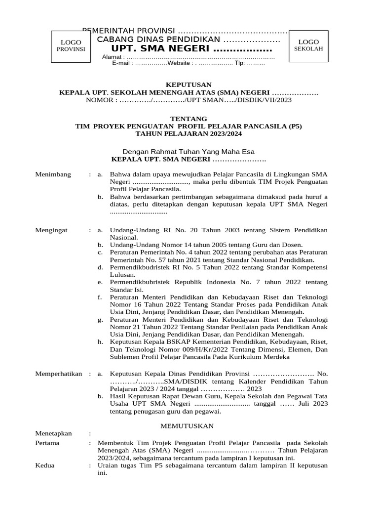 Contoh Format SK Kordinator - P5 - 2023 | PDF