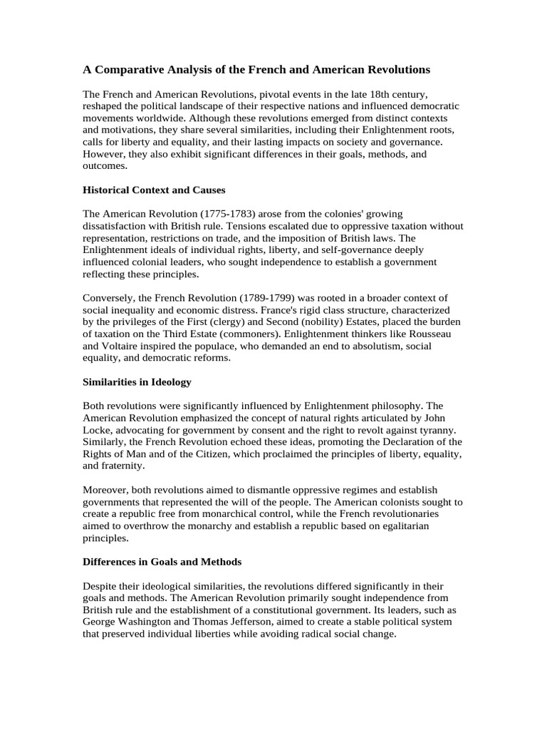 A Comparative Analysis of The French and American Revolutions. | PDF ...
