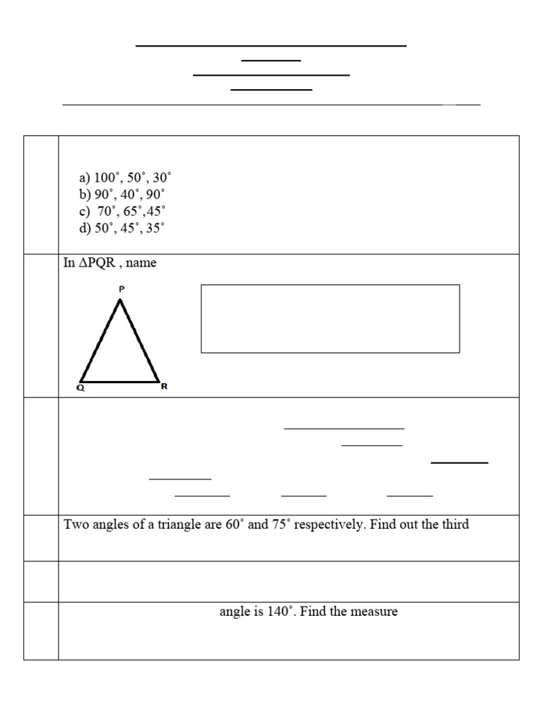 Triangle Angle Sum Worksheet | PDF