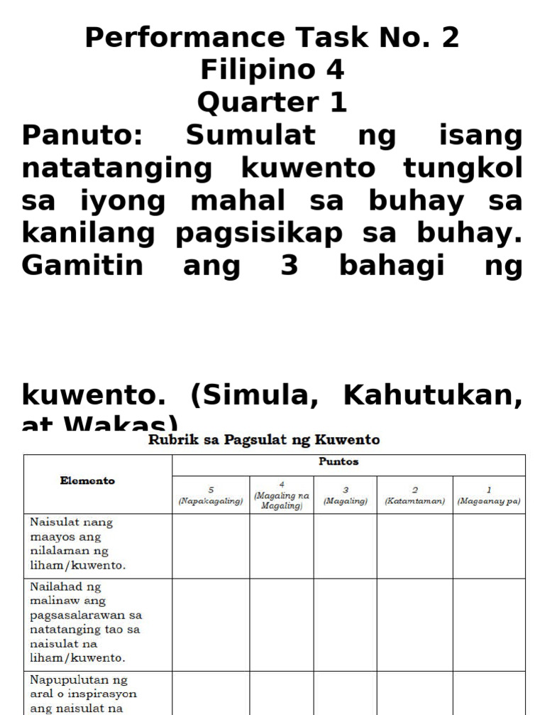 Rubrics Pagsulat NG Kuwento | PDF