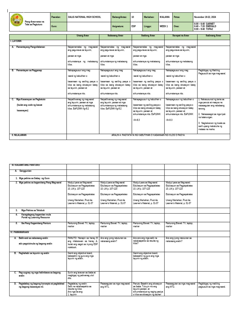 DLL Esp10 - Q2-Week 1-Lesson 4aralin 4. Pagtataya NG Kabutihan o ...