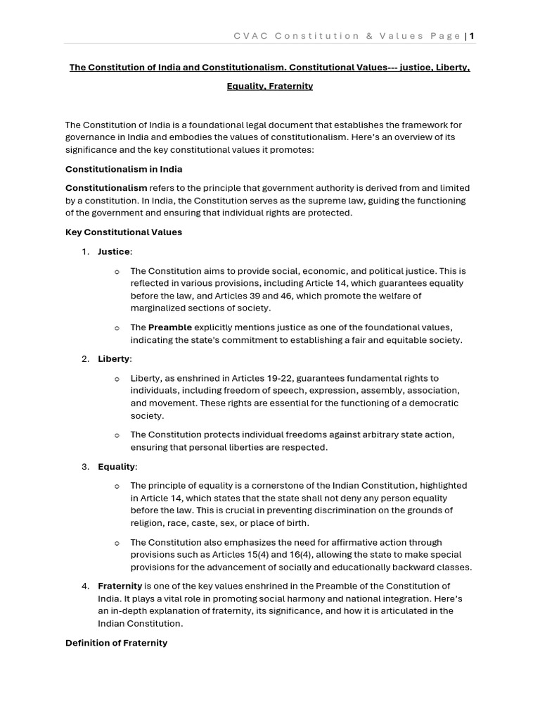 Key Values of the Indian Constitution | PDF | Democracy | Political ...