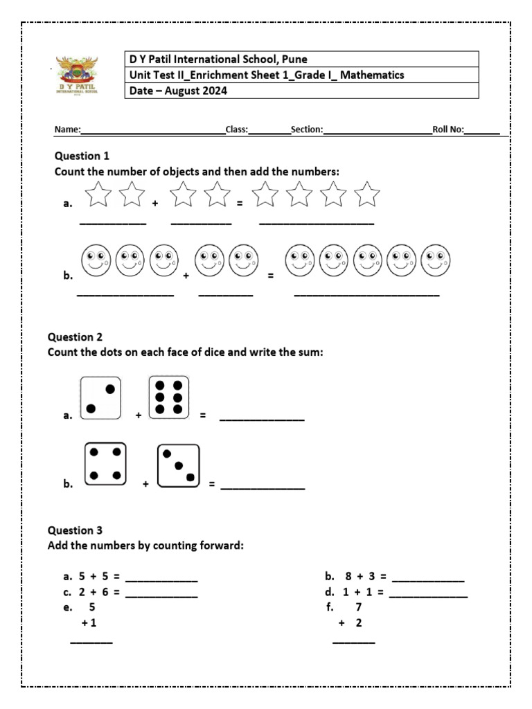 Grade 1 Math Practice Sheet | PDF