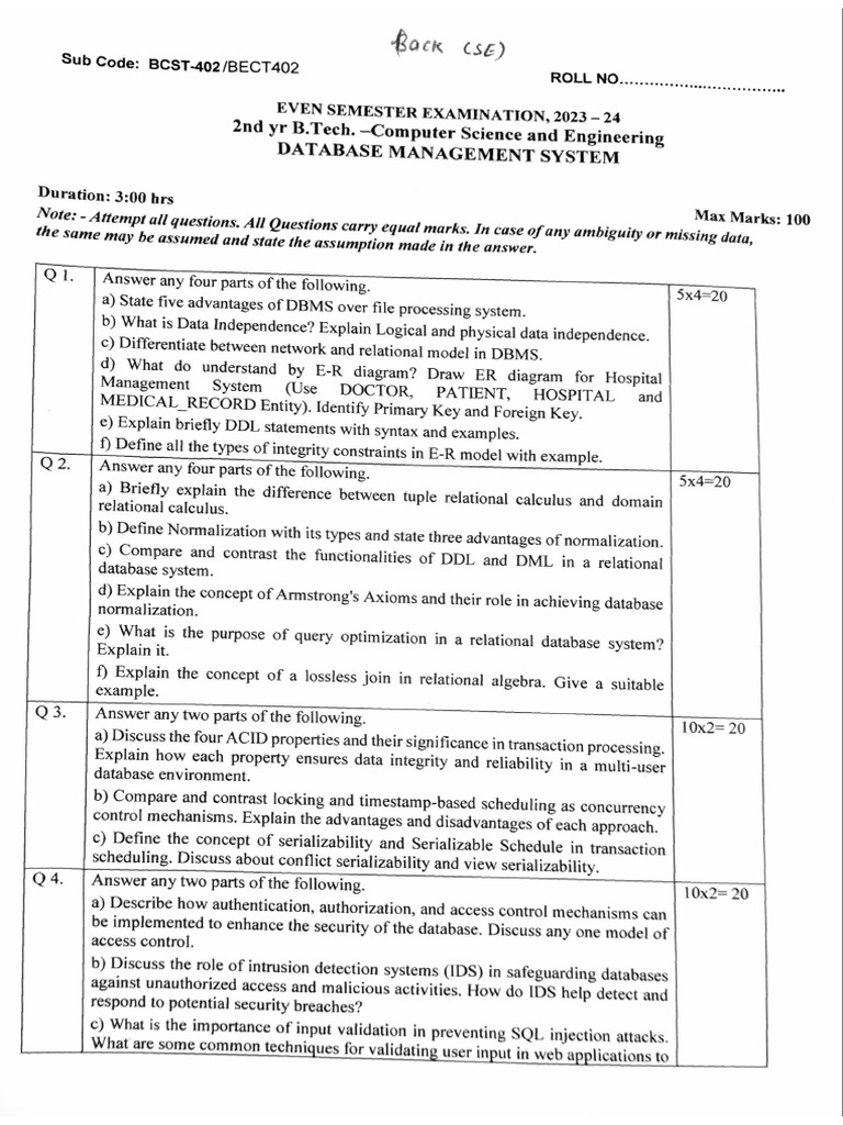 DBMS practice paper | PDF