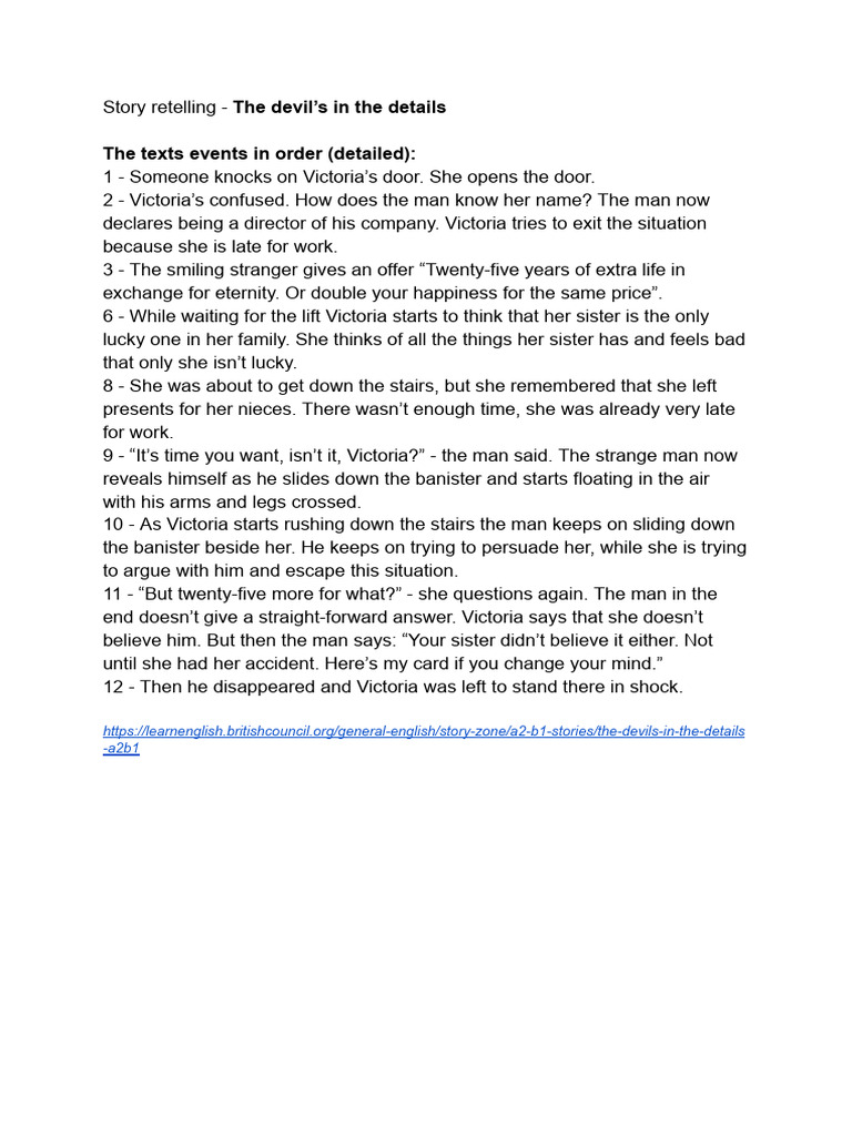Story Retelling - The Devils in The Details | PDF