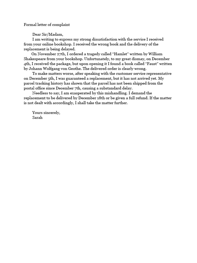 Formal Letter of Complaint | PDF