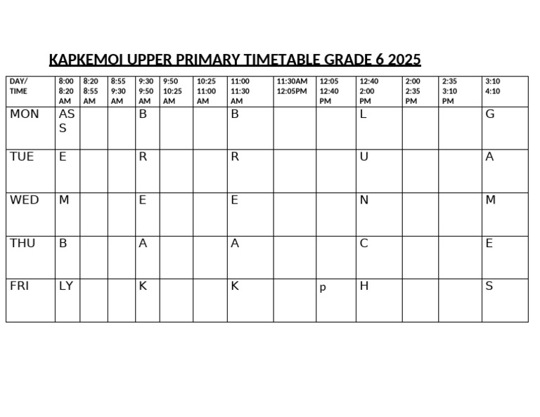 Kapkemoi Upper Primary Timetable Grade 6 2025 | PDF