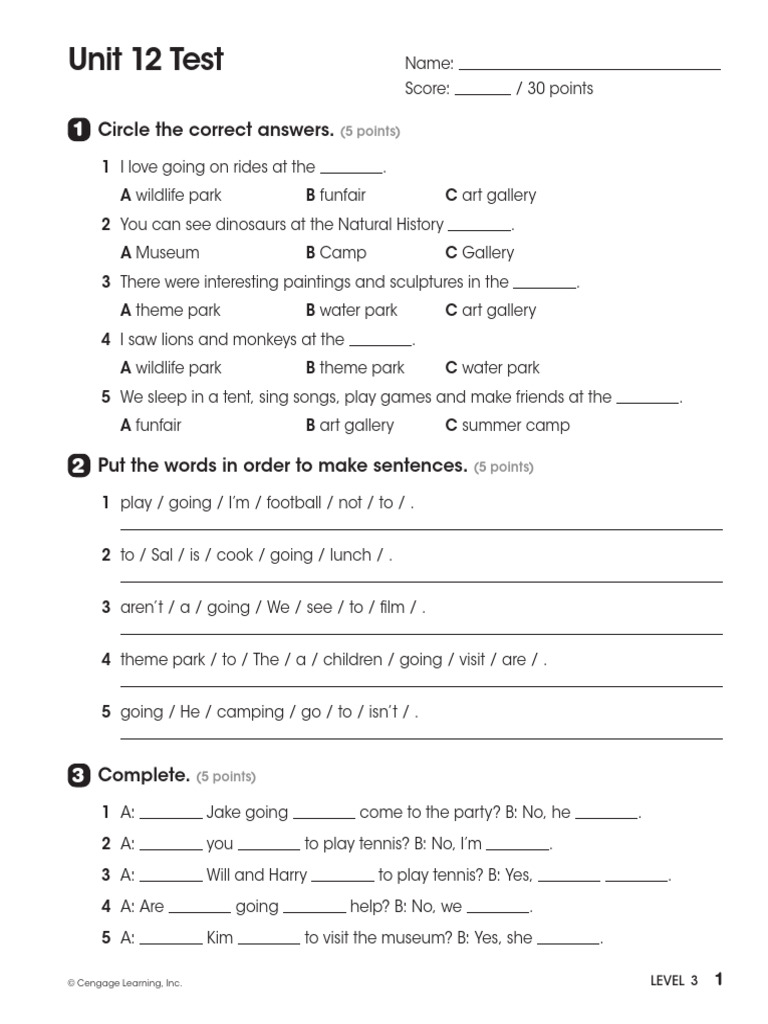 Level 3 Unit 12 Test Questions | PDF
