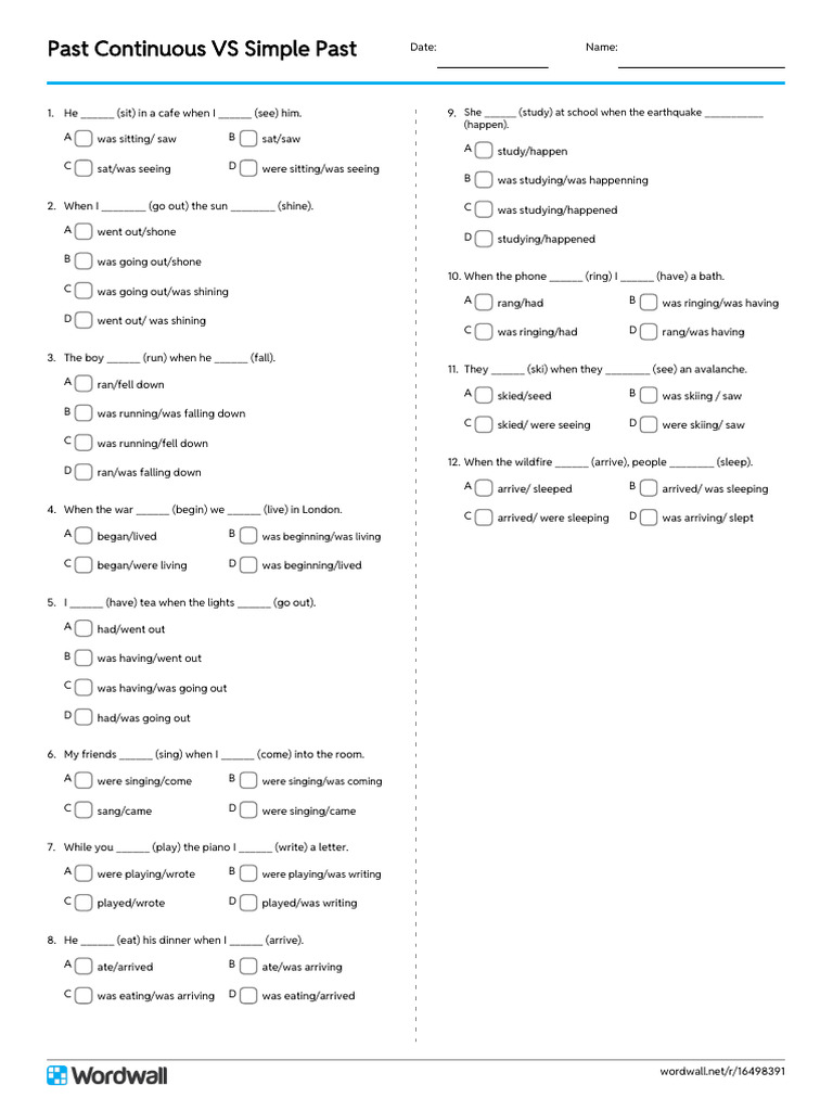 Past Continuous Vs Simple Past Quiz | PDF