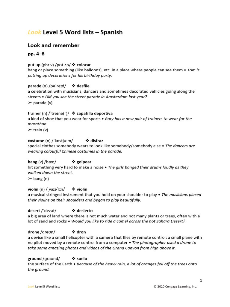 Look Level 5 Word Lists Spanish | PDF | Sushi | Lunch