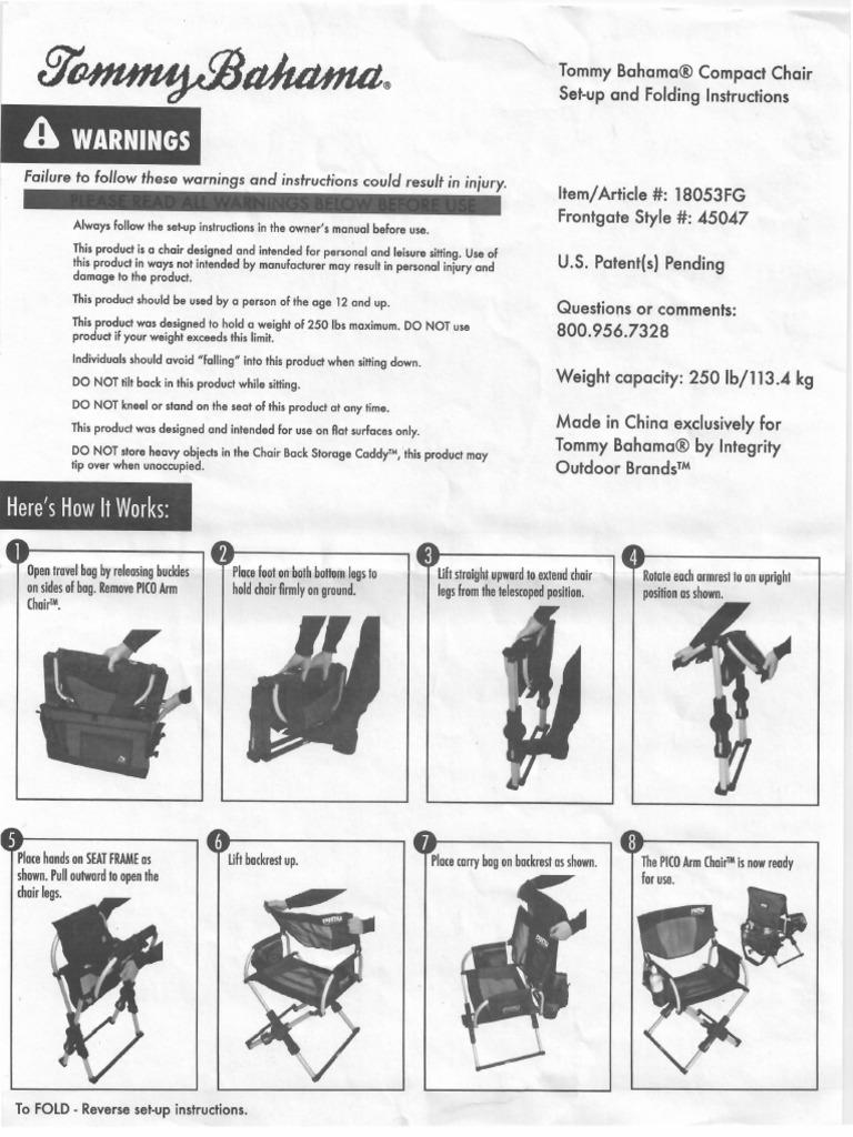 Tommy Bahama Chair Instructions | PDF | Chair | Manufactured Goods