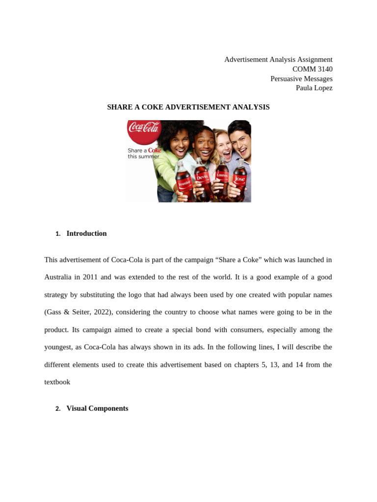 Coca-Cola Advertisement Analysis | PDF | Coca Cola | Advertising