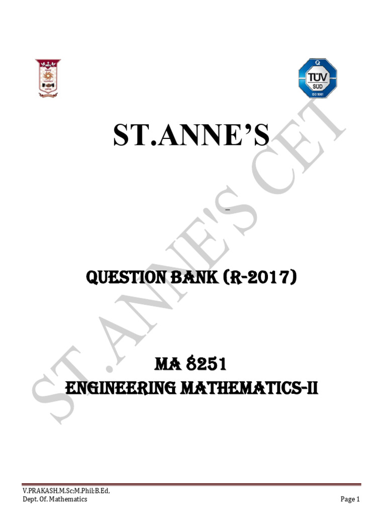 Engineering Mathematics II Question Bank | PDF | Eigenvalues And Eigenvectors | Matrix (Mathematics)