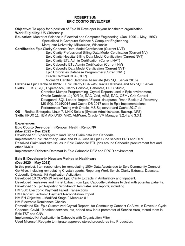 Robert Sun-BI Solution Developer | PDF | Databases | Microsoft Sql Server
