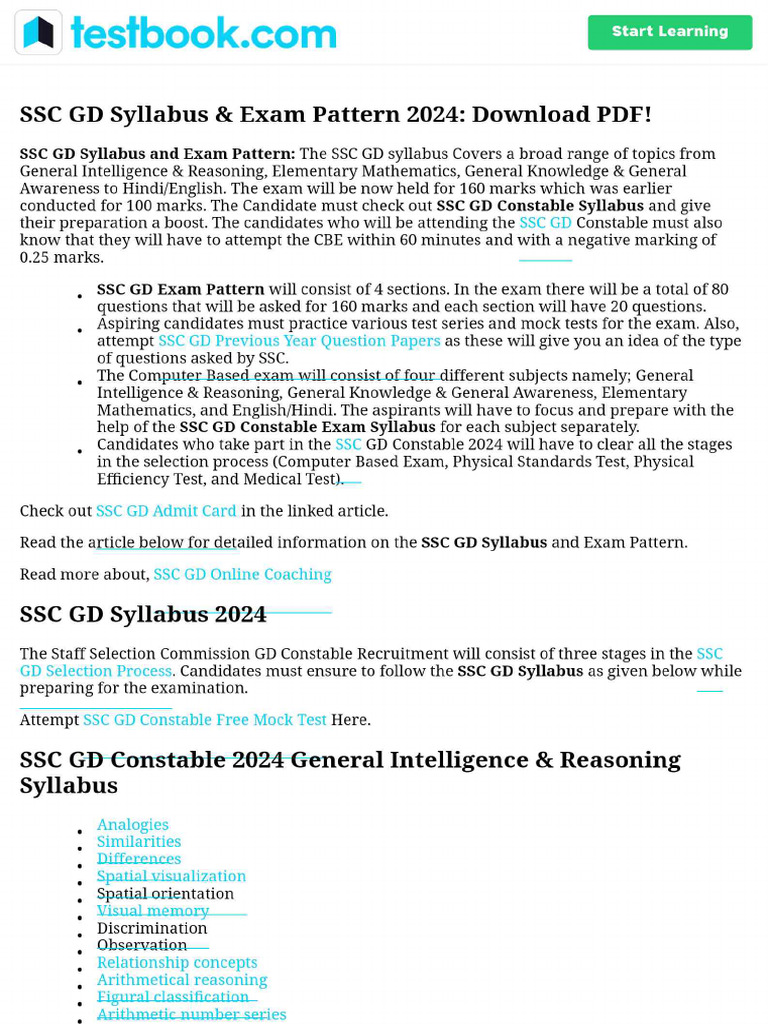 SSC GD Syllabus & Exam Pattern 2024 - Download PDF! | PDF