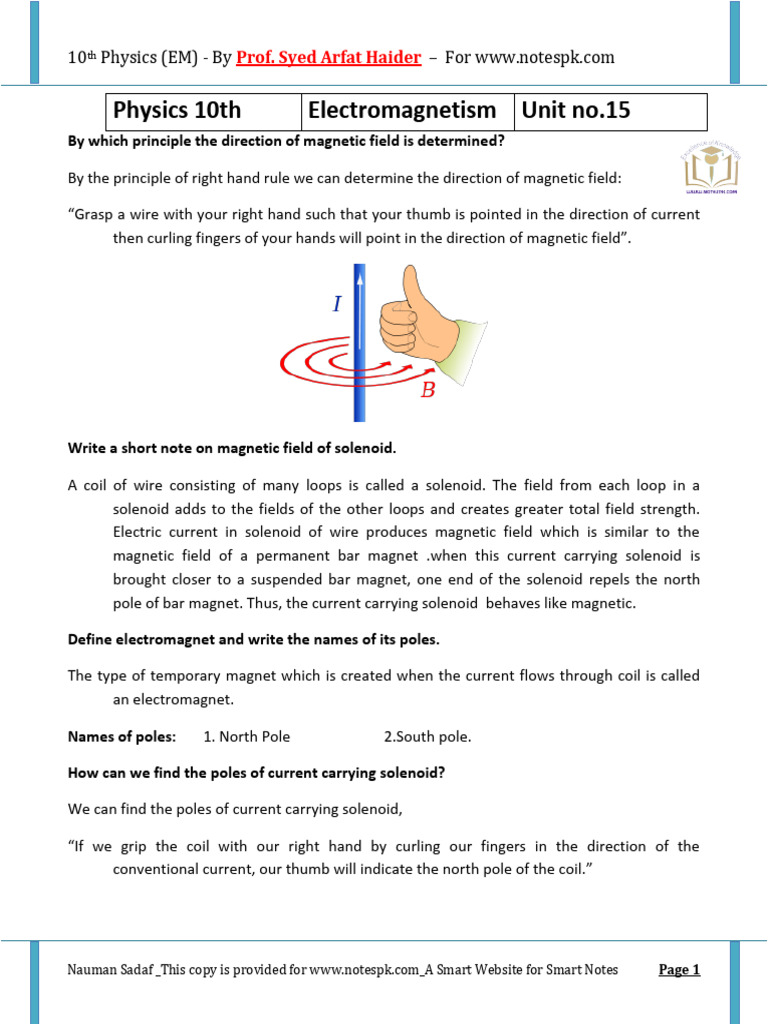 10th Grade Physics: Electromagnetism Guide | PDF | Electric Motor ...