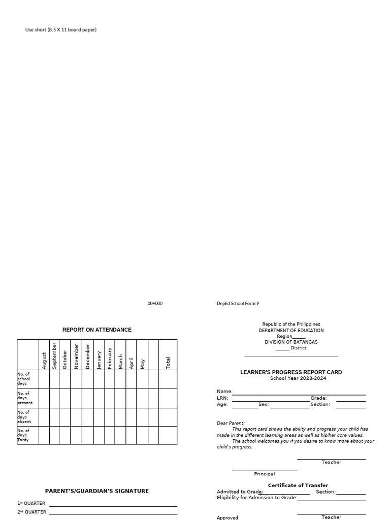 DepEd School Form 9 Attendance Report | PDF | Learning
