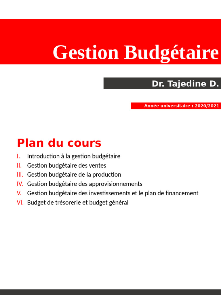 Gestion budgétaire - Fond | PDF | Inventaire | Budget