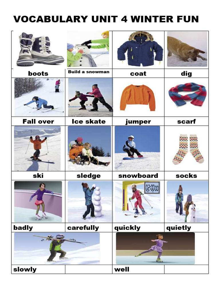 Winter Fun Vocabulary Unit 4 | PDF