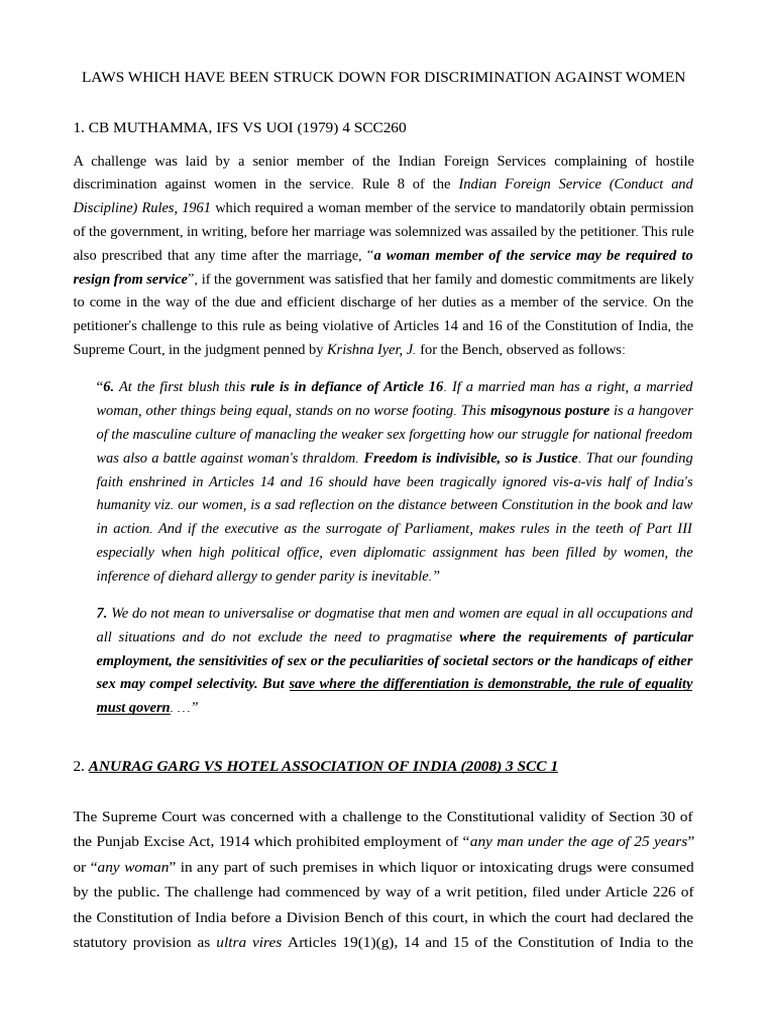 Discriminatory Laws Against Women Struck Down | PDF | Morality ...