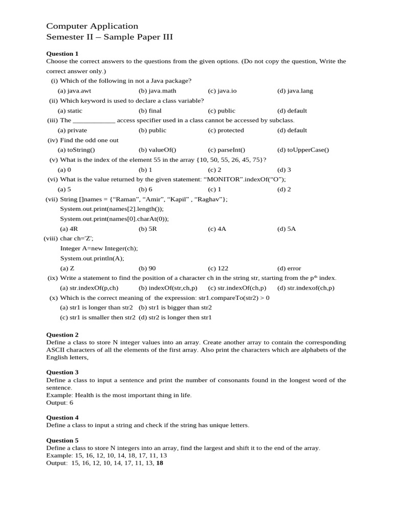 Class 11 Computer Application Sample Paper | PDF | String (Computer ...