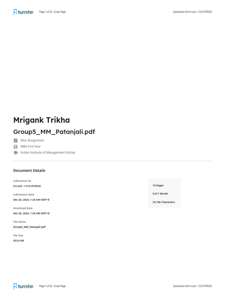 Group5 MM Patanjali TurnitinReport | PDF | Pricing | Brand