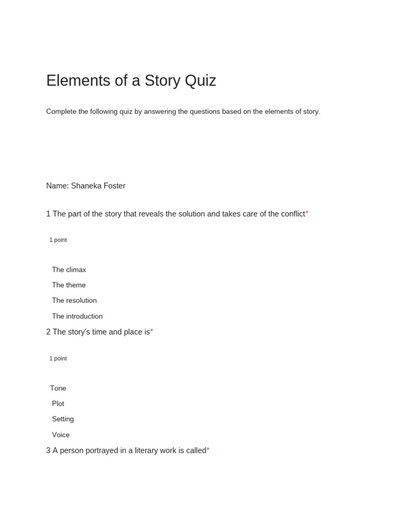Elements of A Story Quiz | PDF | Plot (Narrative)