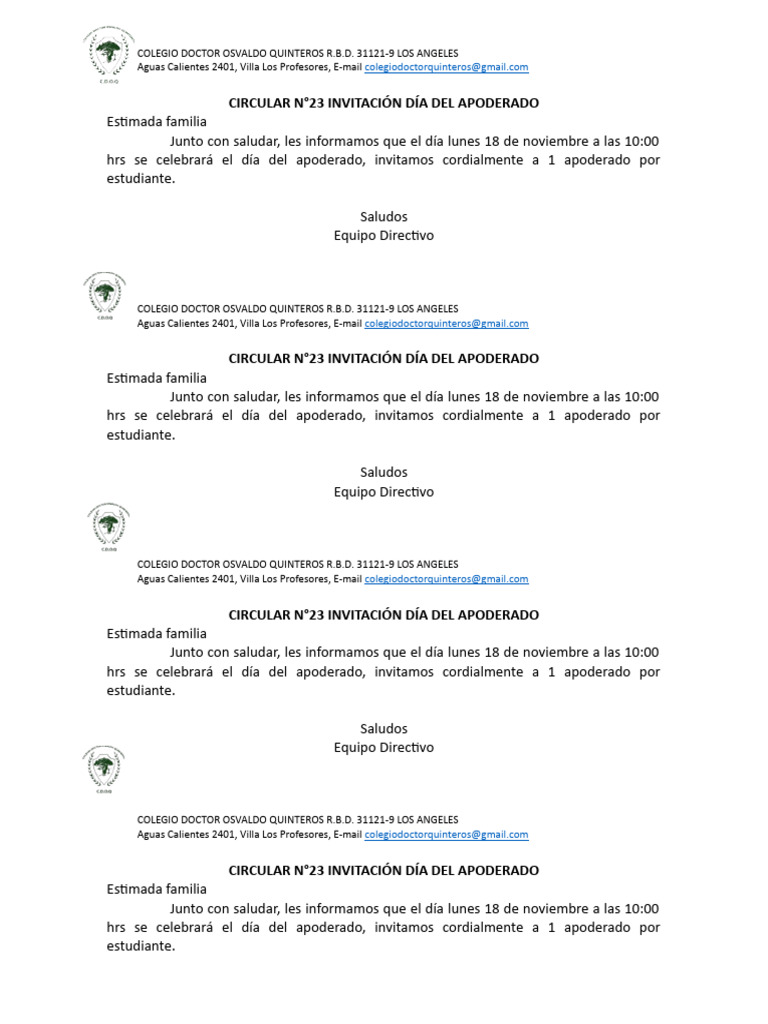 Circular N°23 invitación día del apoderado | PDF