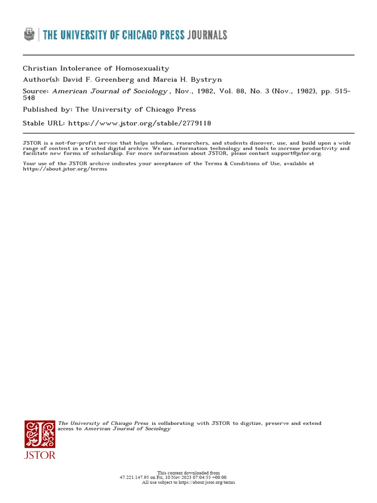 Christian Intolerance of Homosexuality - Greenberg | PDF | Academic ...