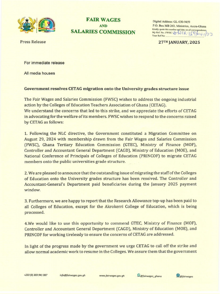 Fwsc-Press Release-Govt Resolves Cetag Migration Onto The University ...