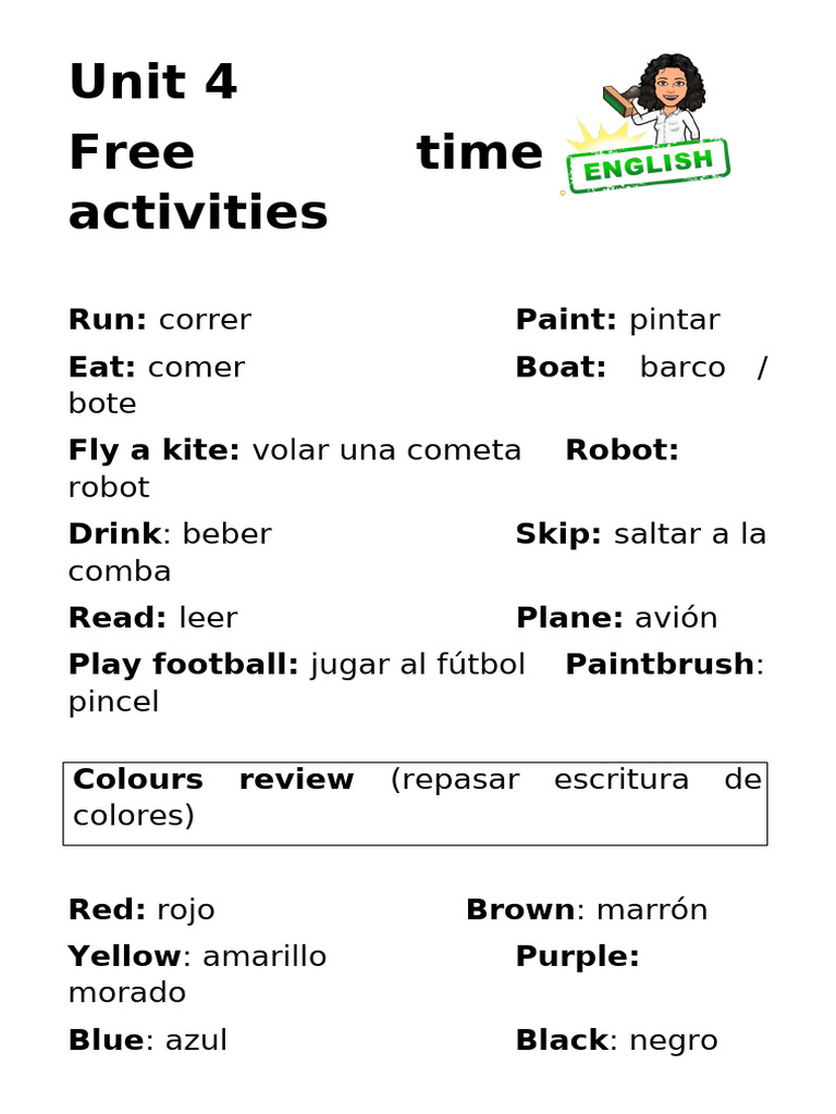 Actividades de Tiempo Libre en Inglés | PDF