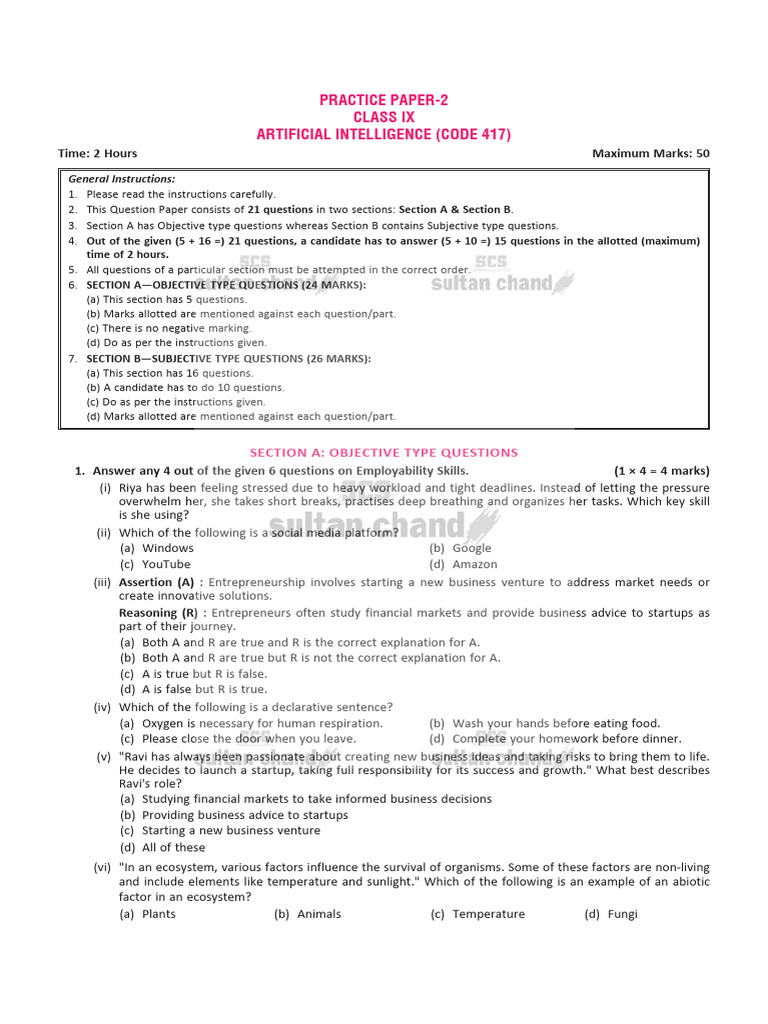 Class IX AI Practice Paper 2 | PDF | Artificial Intelligence ...