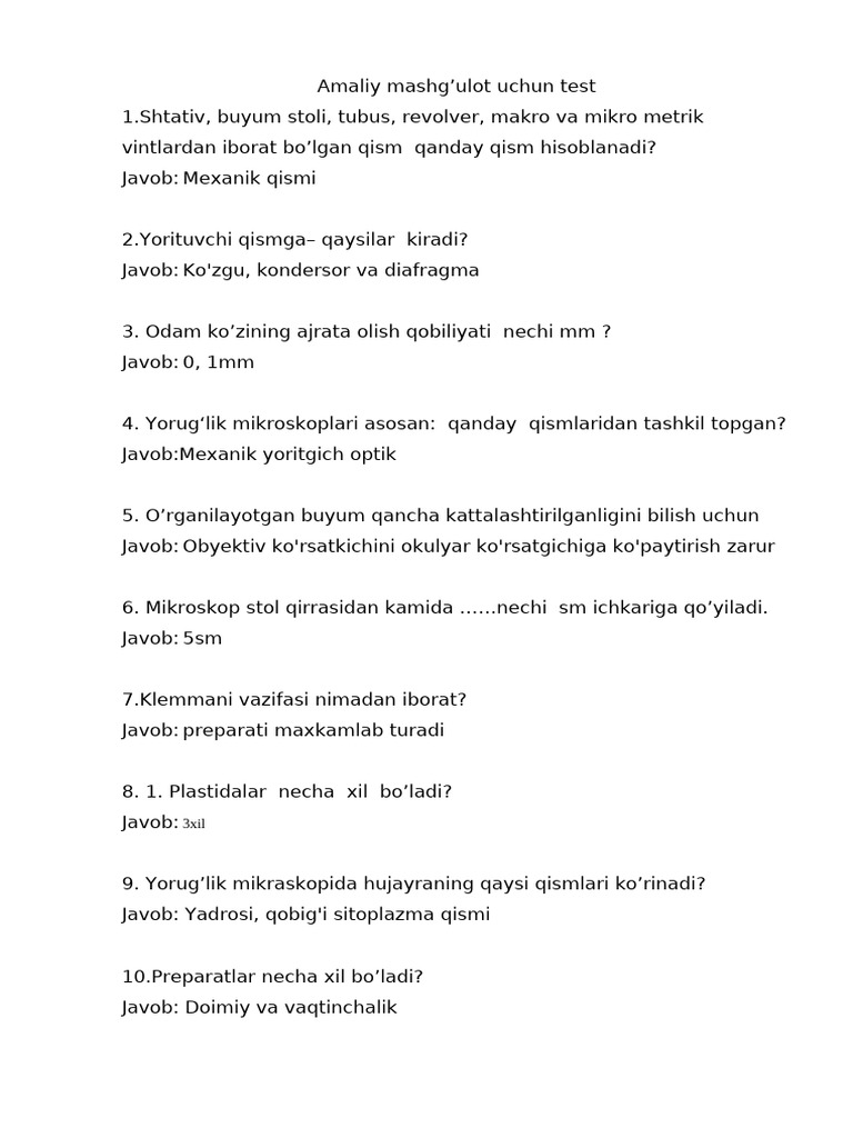 Biologiya Test Umumiy Variantsiz | PDF
