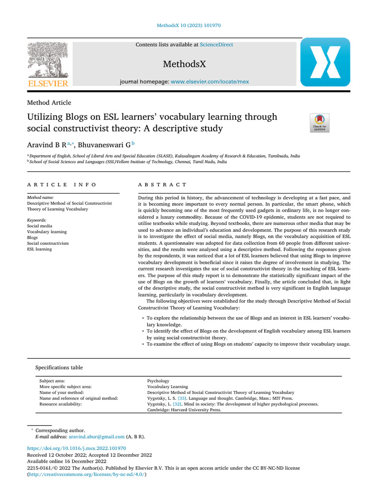 First page-MethodsX | PDF | Constructivism (Philosophy Of Education) | English As A Second Or ...