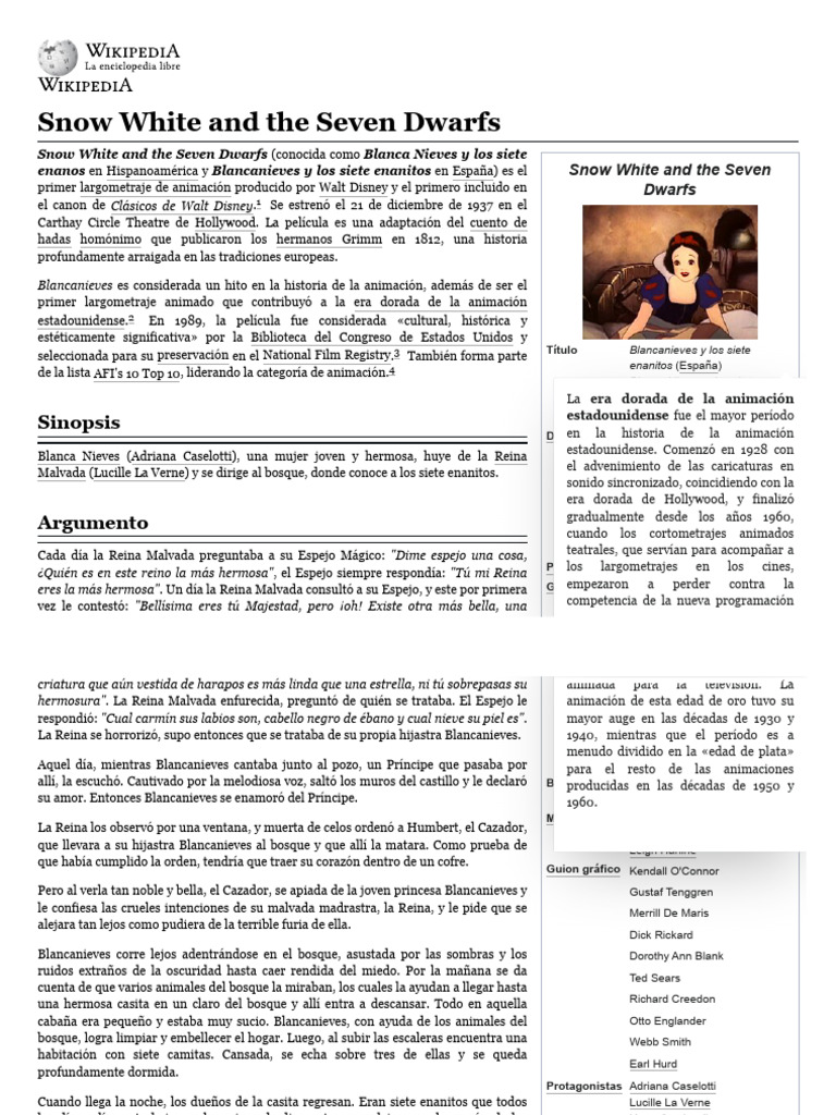 Snow White and The Seven Dwarfs - Wikipedia, La Enciclopedia Libre ...