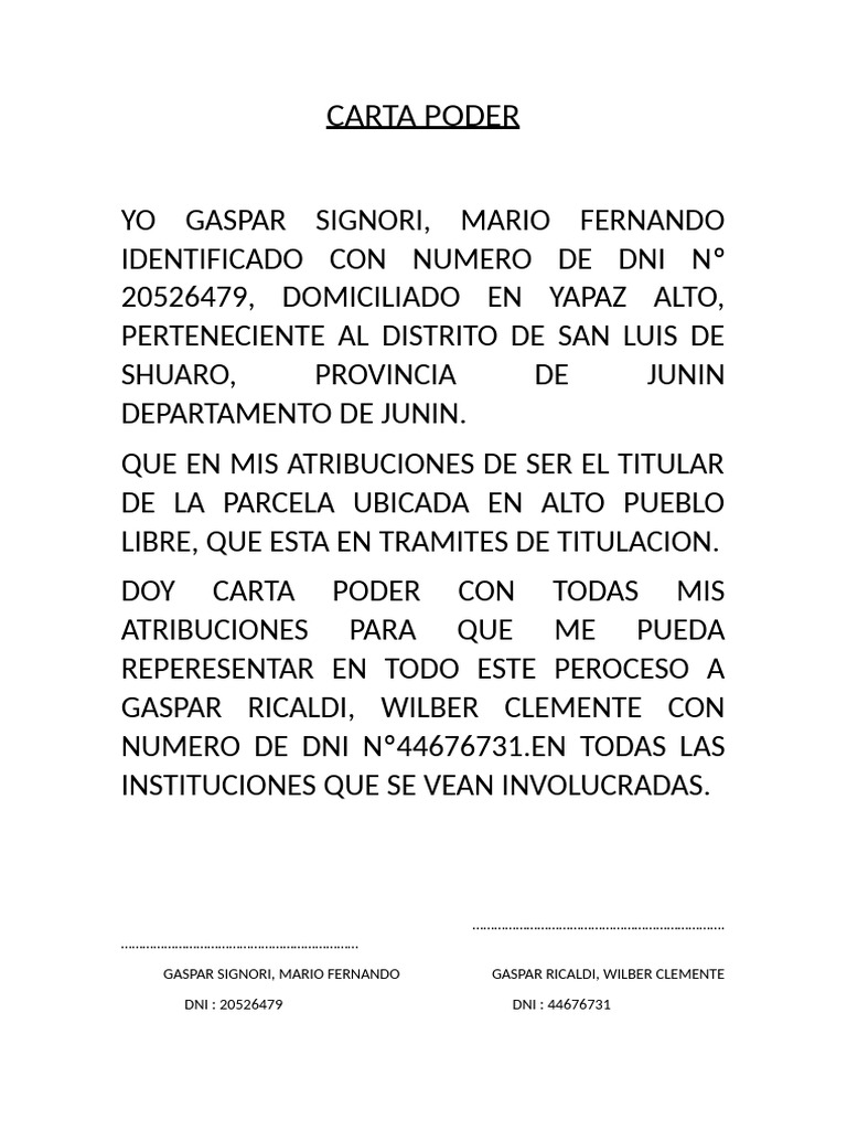 Carta Poder para Representación Legal | PDF
