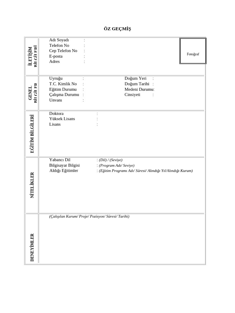 Resmi Kurumlar Icin CV Ornegi Word Sablonu | PDF