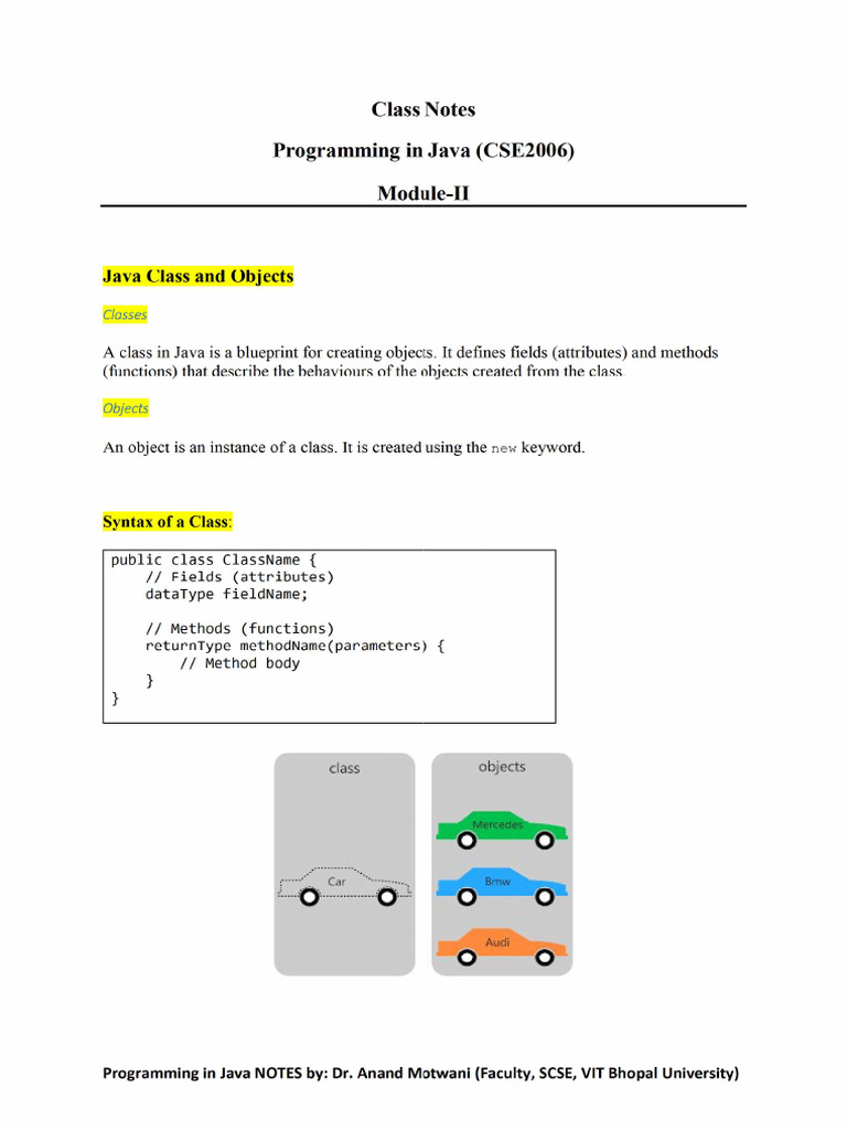 Notes Module 2 Programming In Java Cse2006 Image Pdf 2154